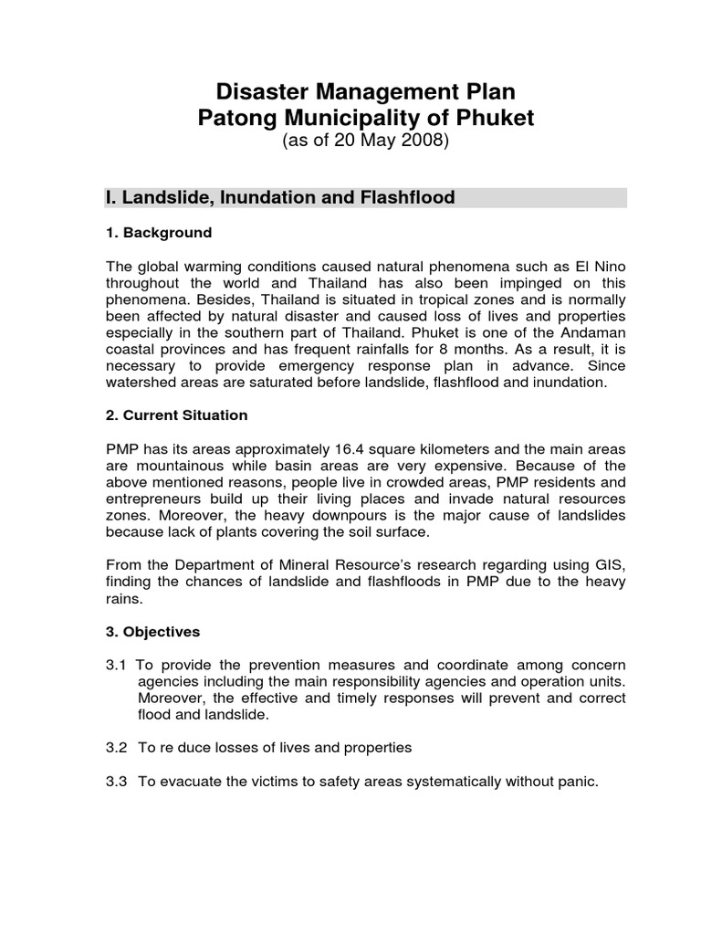 Patong Disaster Management Plan 2008 | PDF | Emergency Management ...