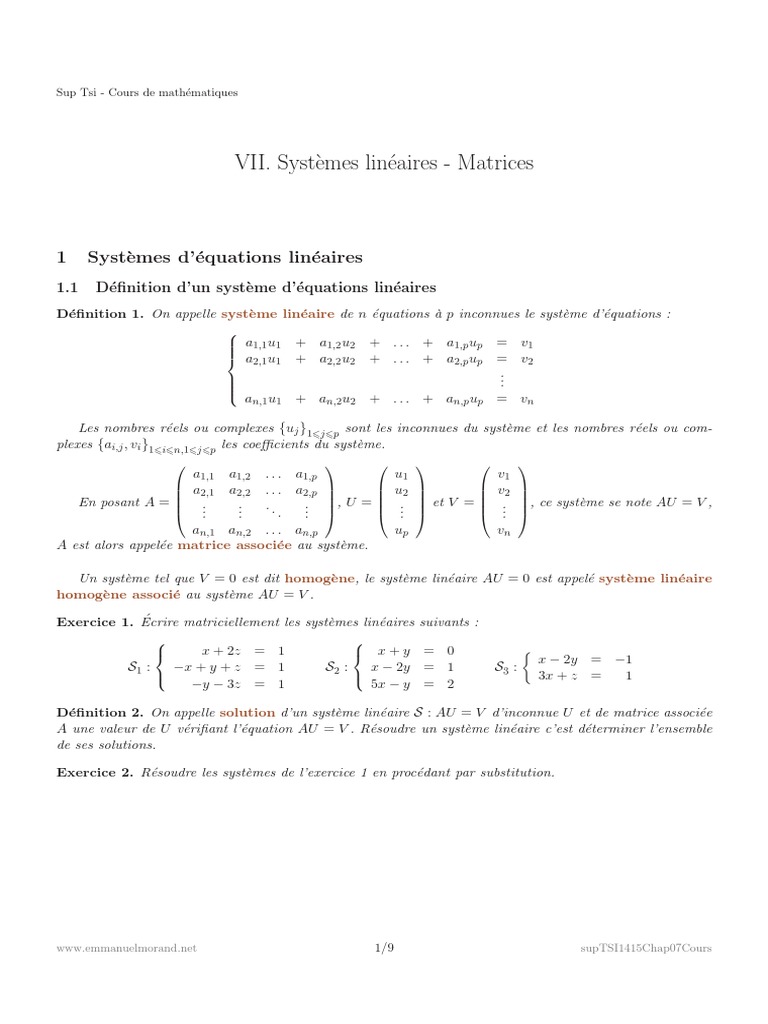 Cours Systemes Lineaires Matrices | PDF