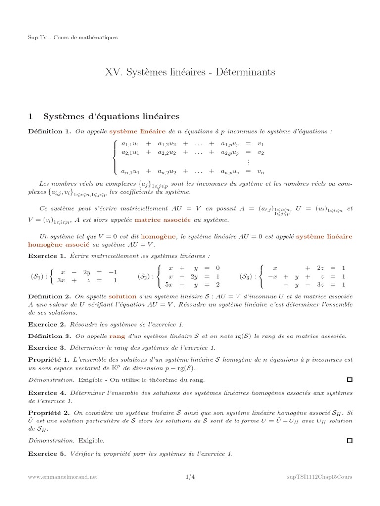 Systèmes Linéaires - Déterminants | PDF