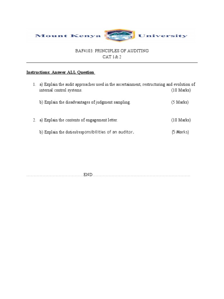 Baf4103 Principles of Auditing - Cat | PDF
