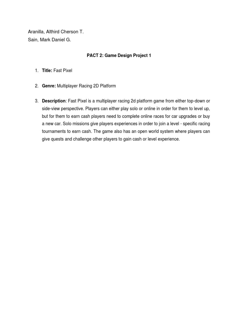 PACT2 Game Design Project 1 | PDF