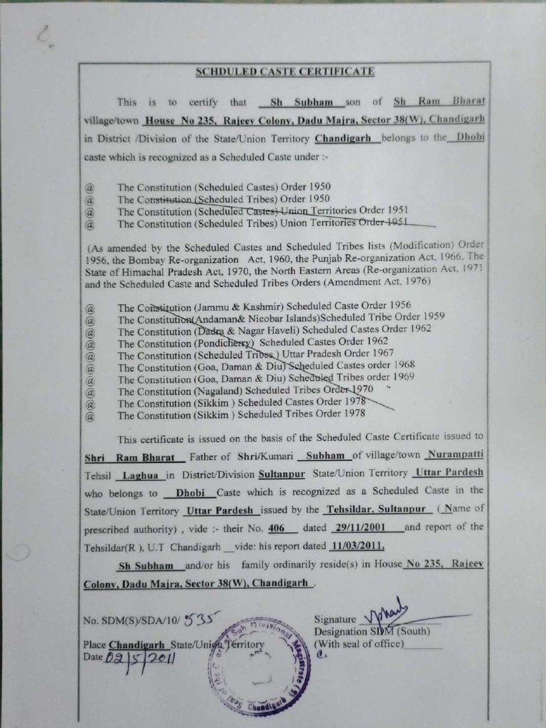 Schduled: Caste Certificate | PDF