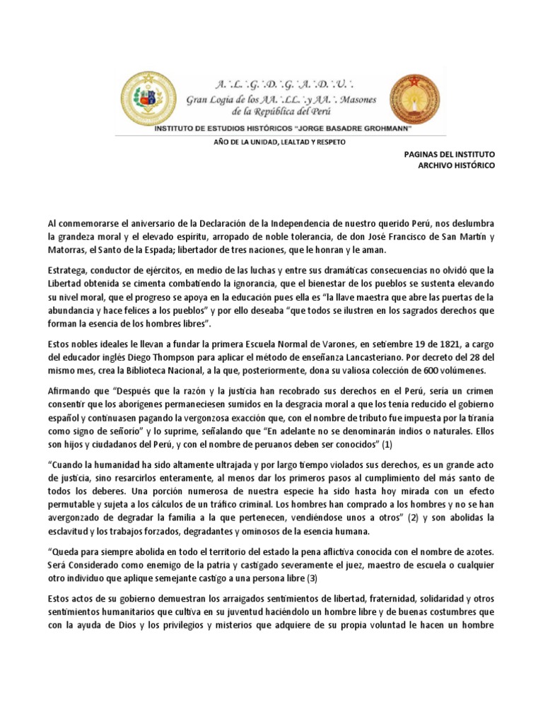 José de San Martín y La Masonería | PDF