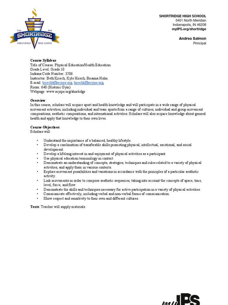 10th Grade Physical Education and Health Syllabus | PDF