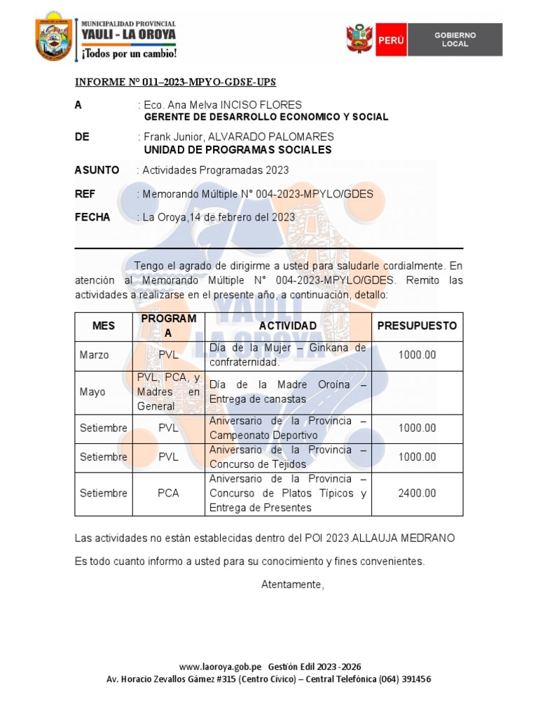 Informe N°011-2023 | PDF