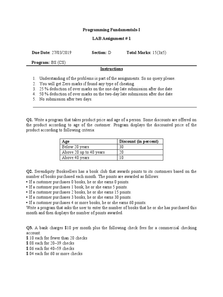 LABAssignment 1 Question pf1 | PDF