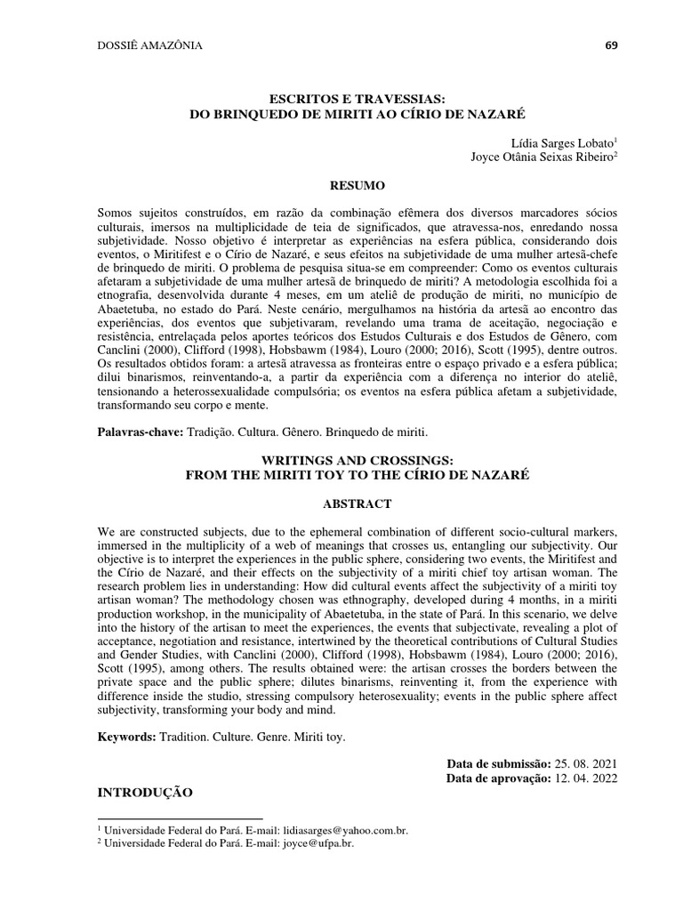 Brinquedo de Miriti e Subjetividade Feminina | PDF | Etnografia ...