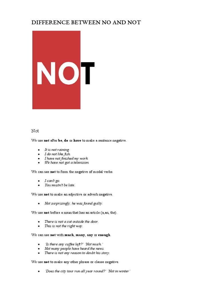 Difference Between No and Not | PDF