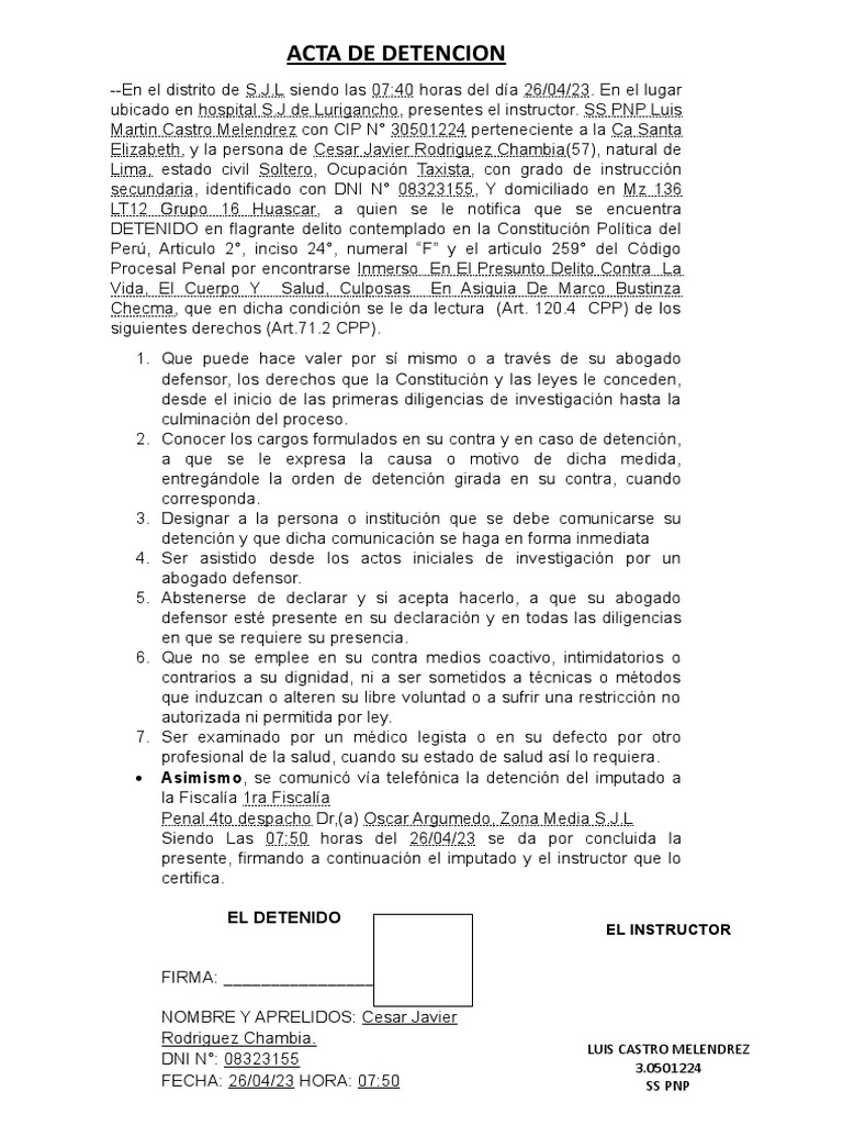 Acta de Detencion | PDF | Gobierno | Justicia Acta de Detencion | PDF | Gobierno | Justicia