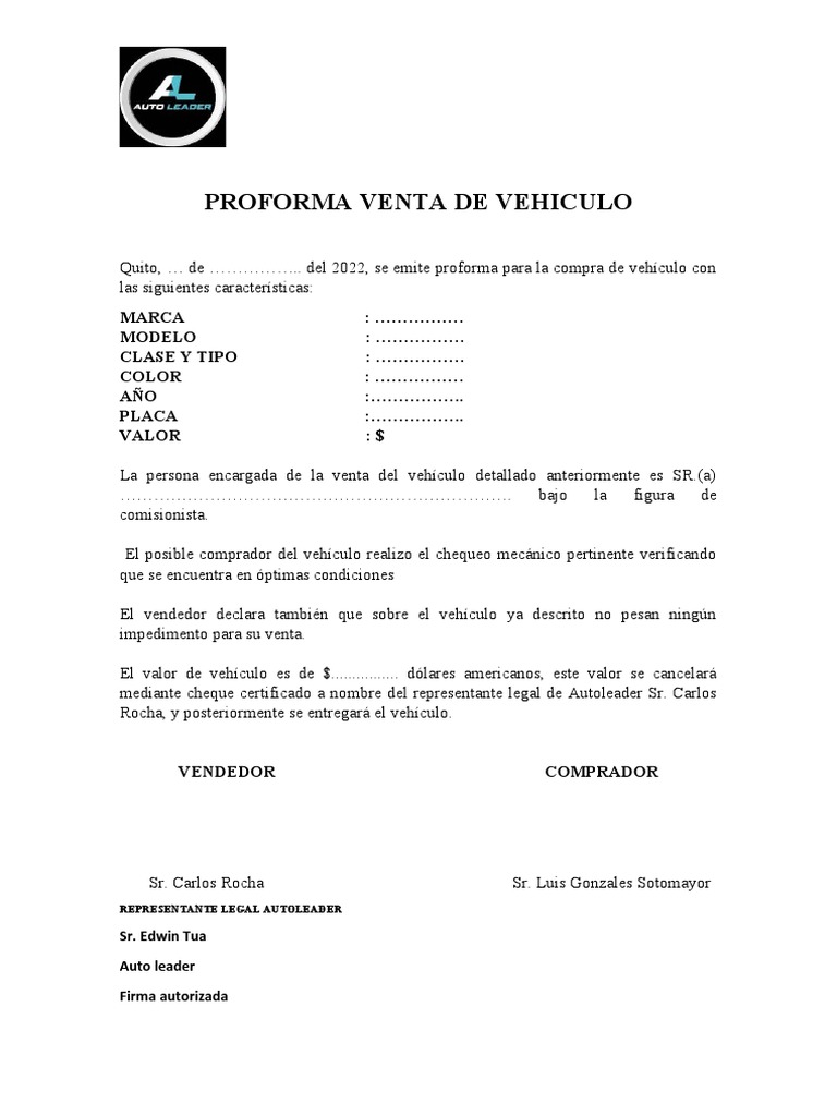 Proforma Venta de Vehiculo | PDF