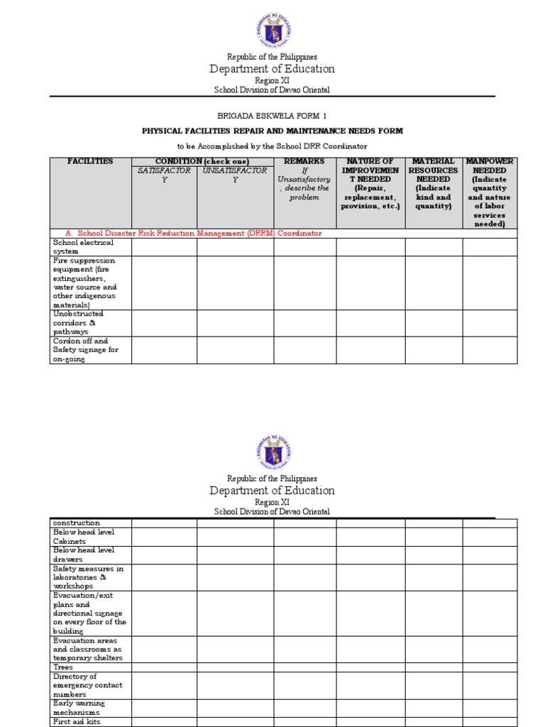 DRRM Coordinator BRIGADA ESKWELA FORMS | PDF