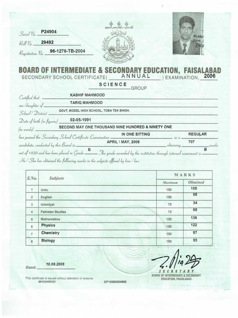 006 Matric Degree | PDF