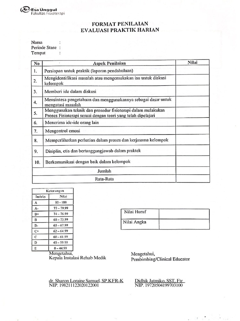Form Penilaian oleh Dr. Sharon Samuel | PDF | Wellness