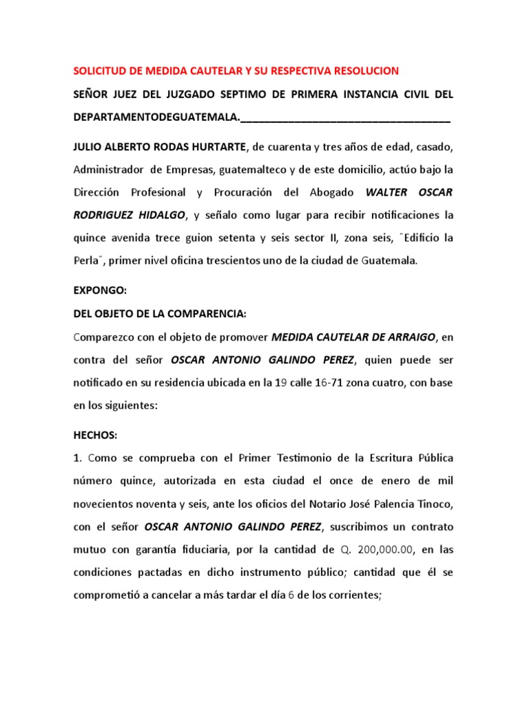 Solicitud de Medida Cautelar y Su Respectiva Resolucion | PDF | Demanda ...