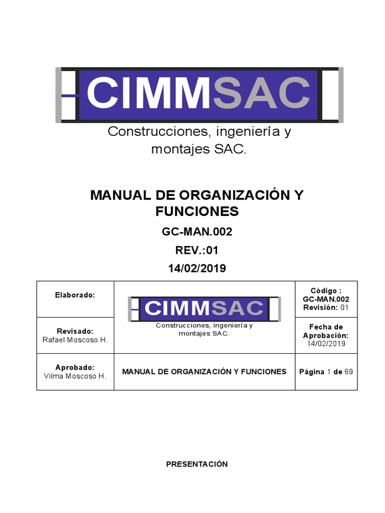 Gc-Man.002 Manual de Organizacion y Funciones | PDF | Business | Calidad (comercial)