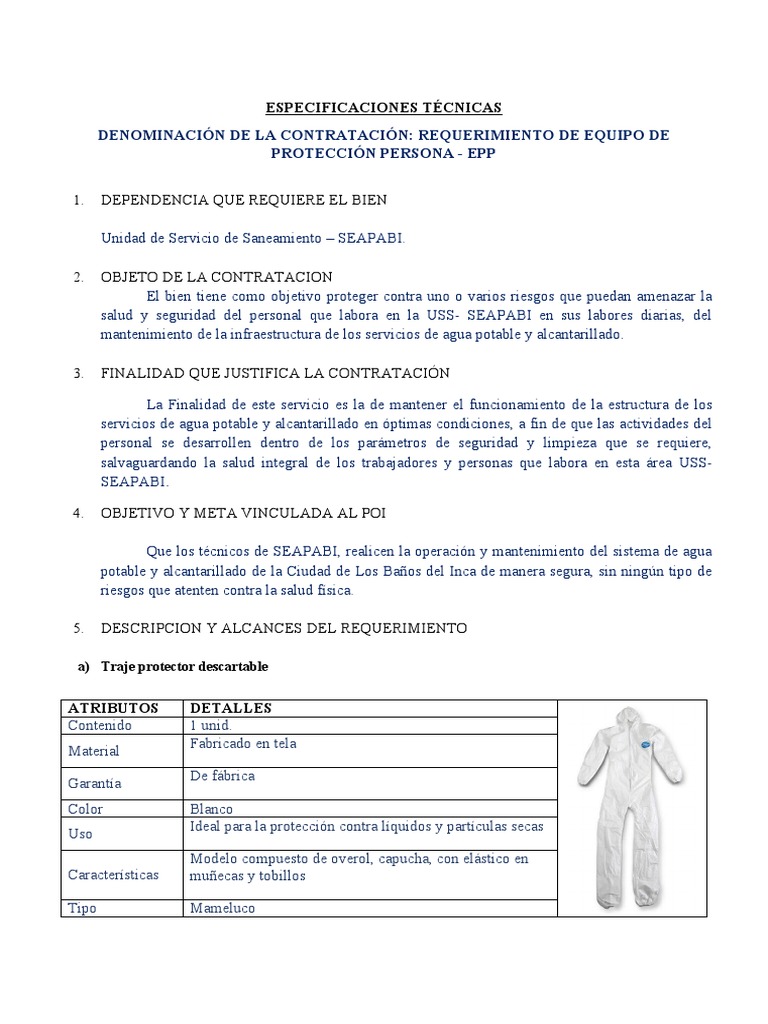 Especificaciones Técnicas EPP 2021-2 | PDF