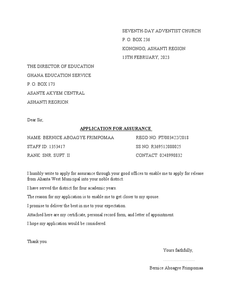 Assurance Letter | PDF
