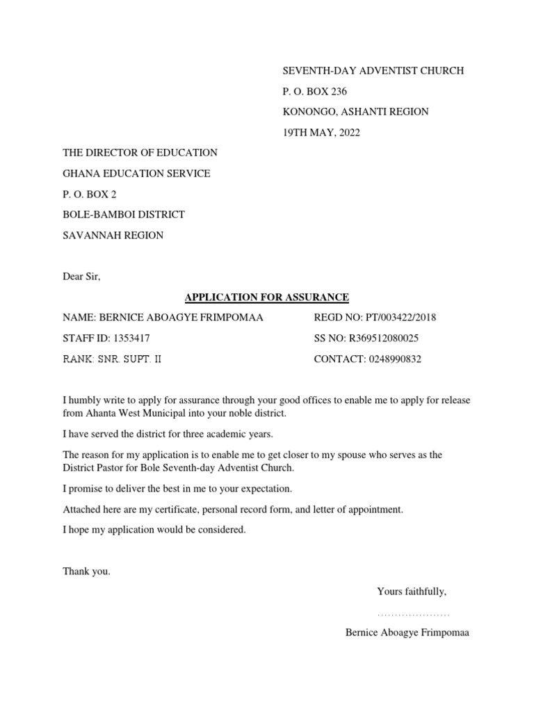 Assurance Letter | PDF
