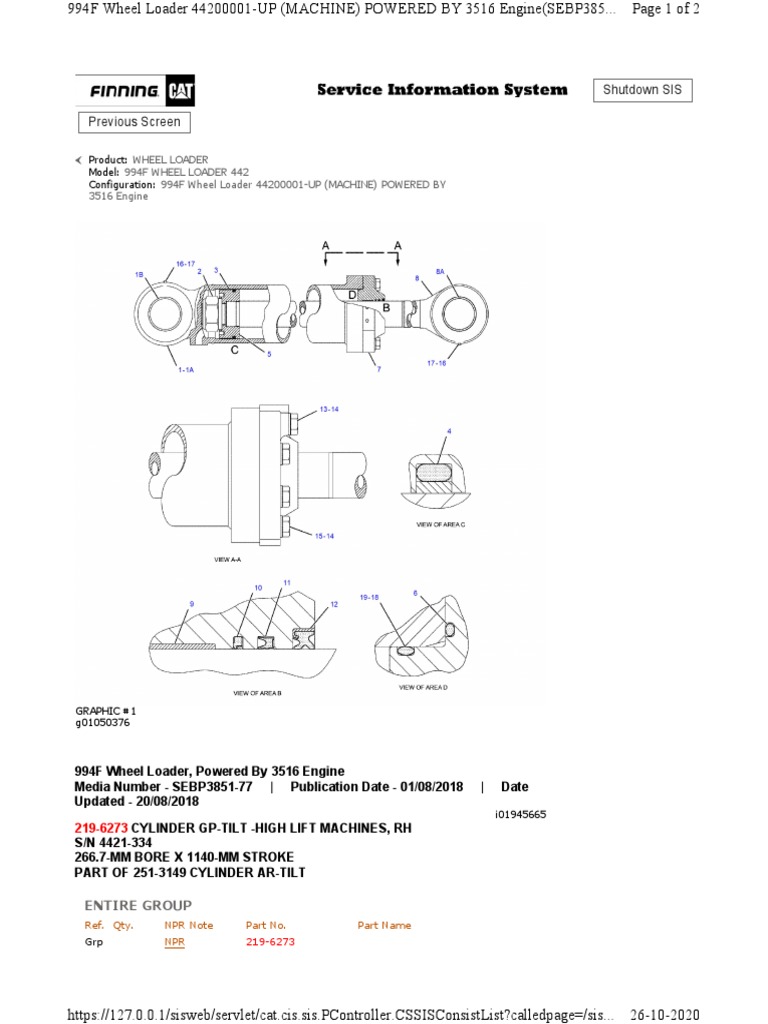 Cilindro Volteo 219-6273 994 (Partes) | PDF