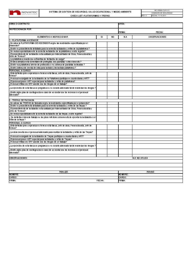 Check List Plataformas y Trepas | PDF