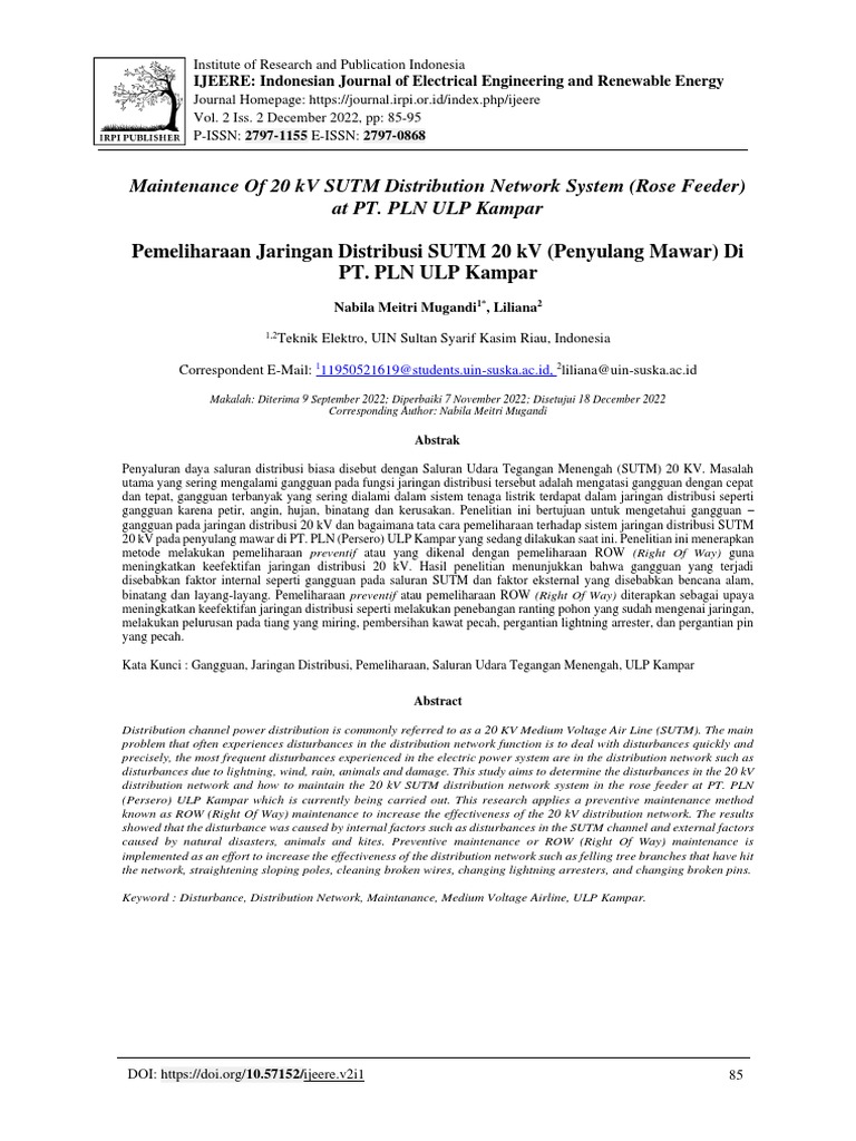 Pemeliharaan SUTM 20 kV di PLN Kampar | PDF