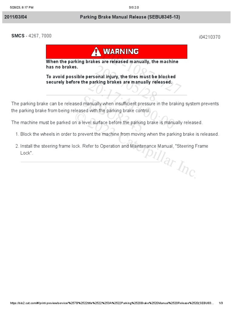 Parking Brake Manual Release Guide | PDF | Brake | Mechanical Engineering
