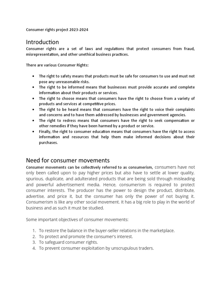 Consumer Rights Project 2023 | PDF | Consumer Protection | Consumerism