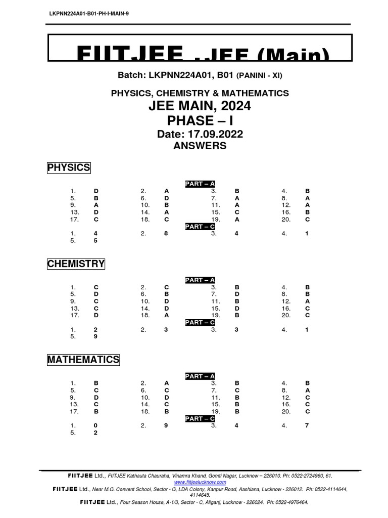 Fiitjee: JEE (Main) | PDF