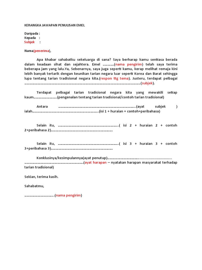 Kerangka Jawapan Penulisan Emel | PDF