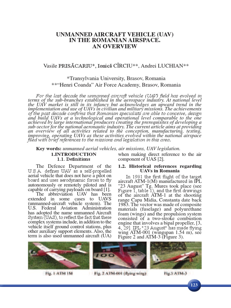 Unmanned Aircraft Vehicle Uav in The Rom | PDF | Unmanned Aerial Vehicle | Aerospace