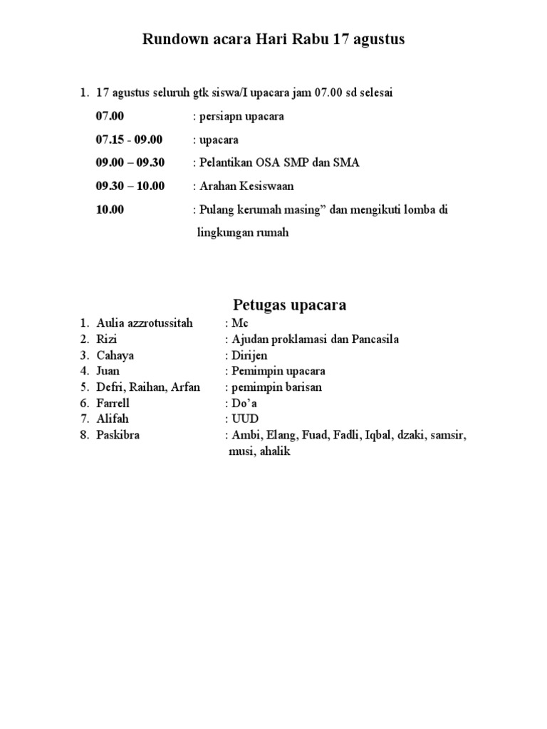 Rundown Acara 17 Agustus | PDF