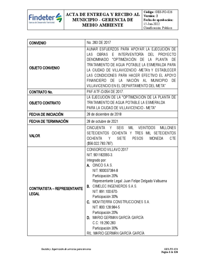 15 06 2023 Acta - Entrega - Recibo - Municipio - Villavicencio para Firma VF | PDF