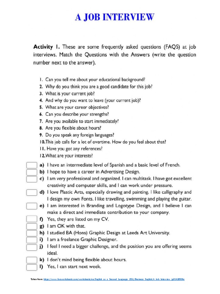 Job Interview Worksheet | PDF
