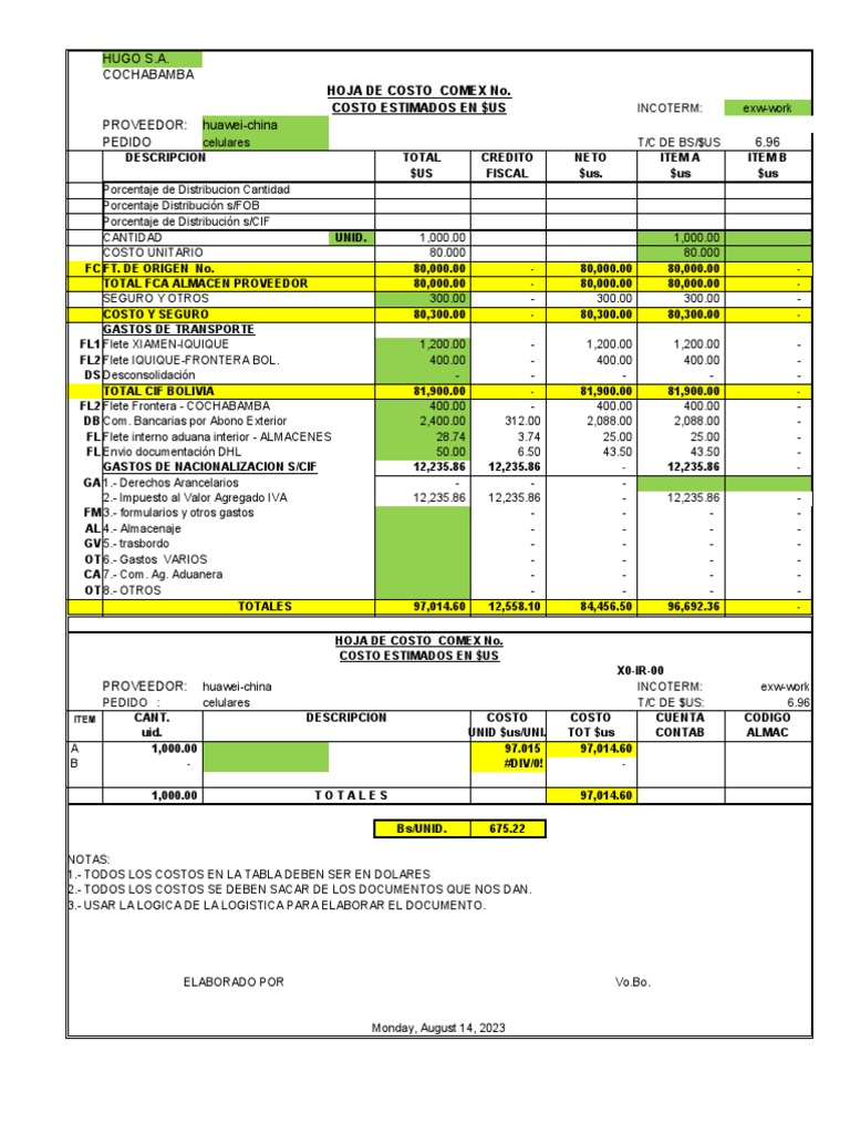 Hoja de Costos | PDF | Comercio | Economias