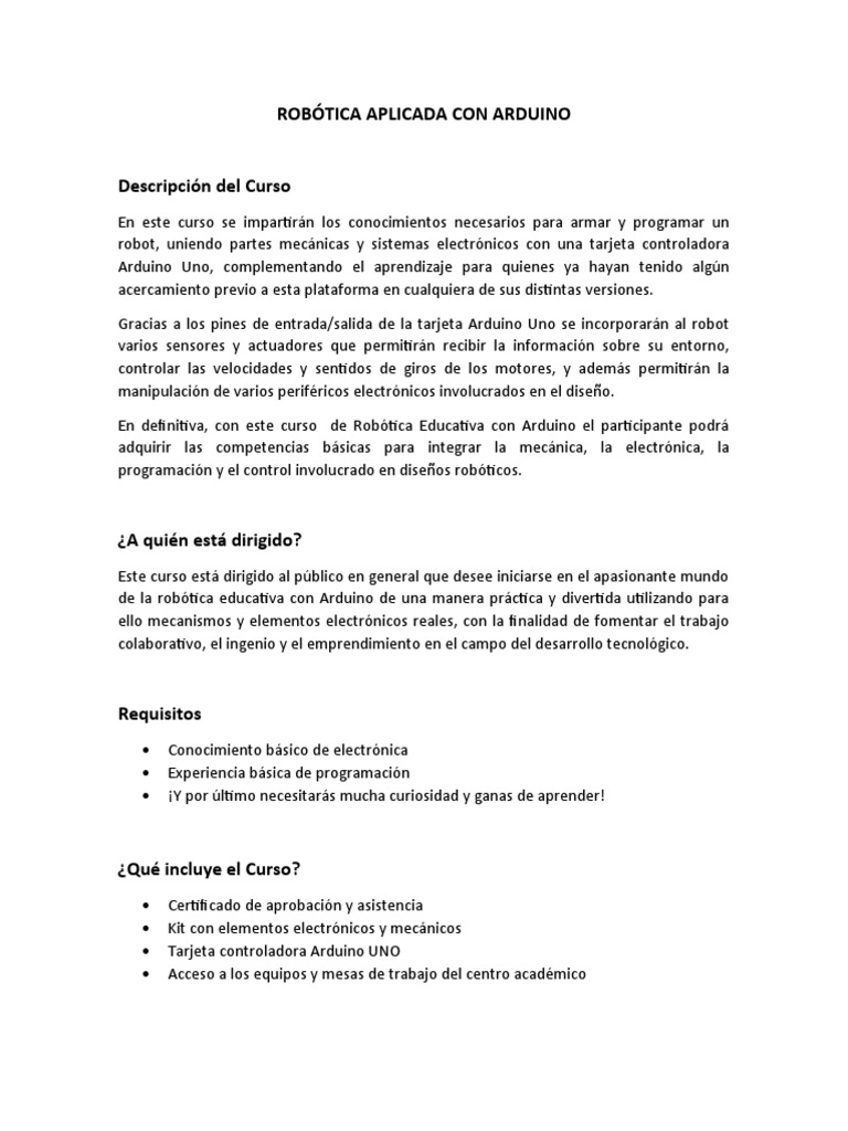 Robótica Aplicada Con Arduino | PDF | Robótica | Arduino