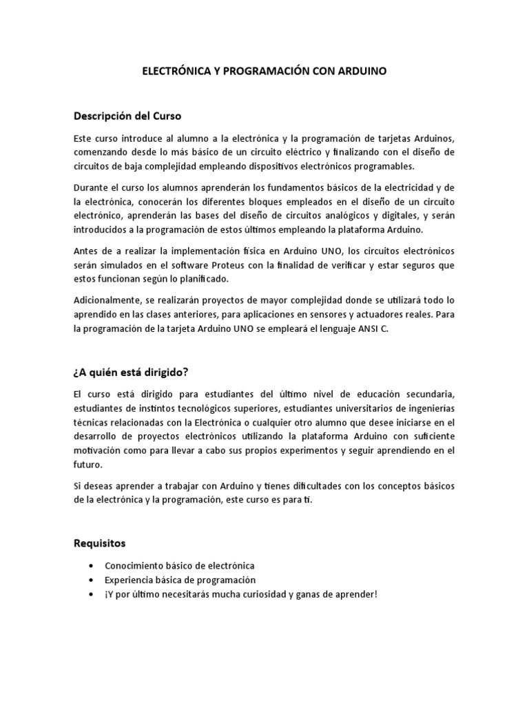 Electrónica y Programación Con Arduino | PDF Electrónica y Programación Con Arduino | PDF