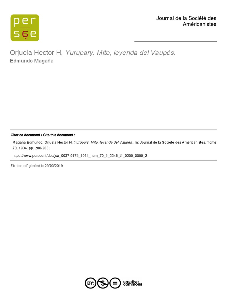 Yurupary, Mito, Leyenda De, Héctor H. Orjuela | PDF