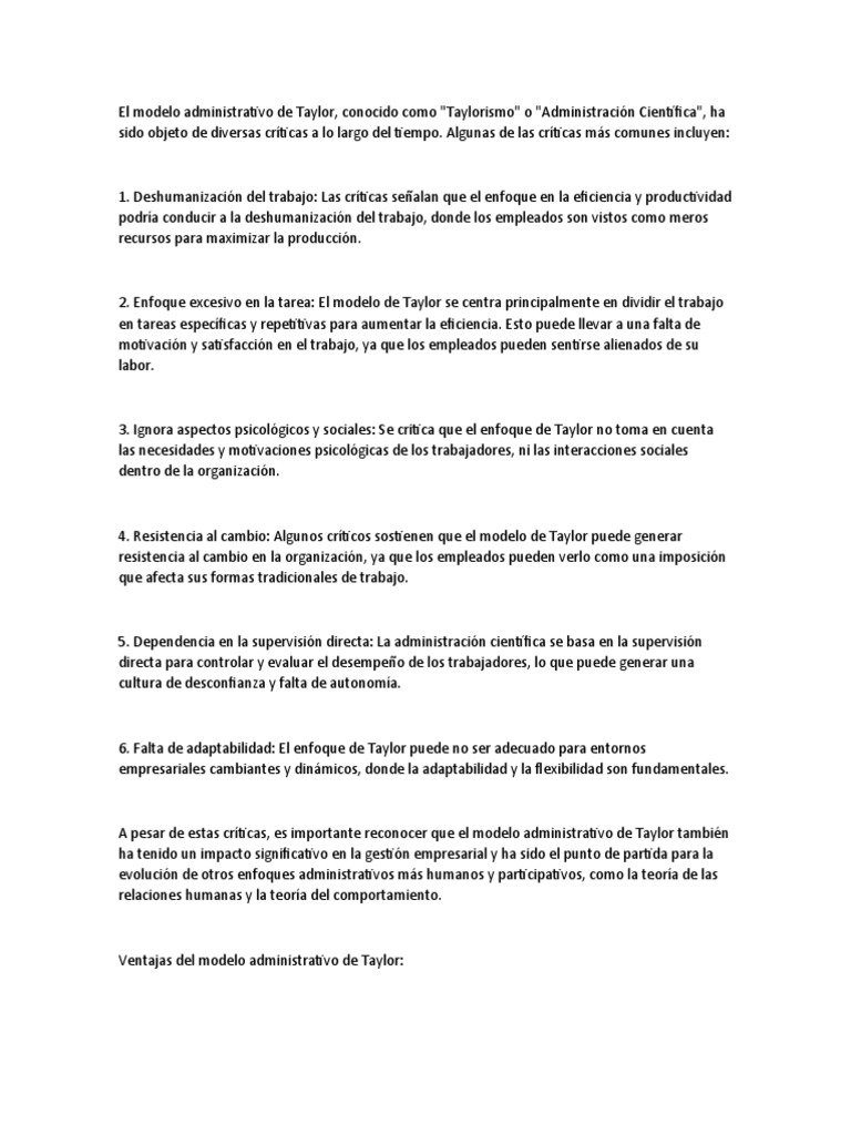 Criticas modelos Taylor y Fayol | PDF | Business | Motivación
