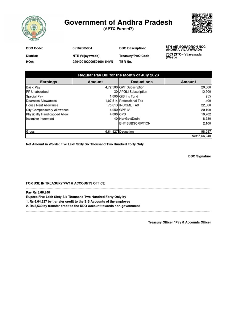 APTC Form 47 Pay Bill Summary | PDF