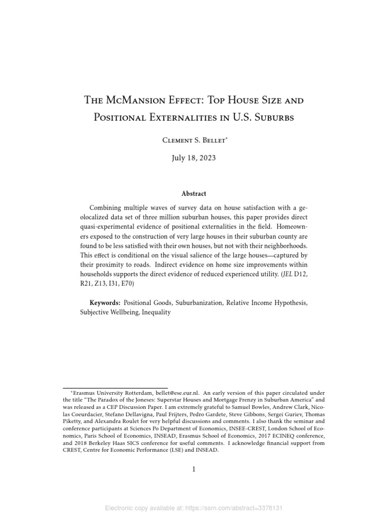 BELLET, C. The McMansion Effect Top House Size and Positional ...