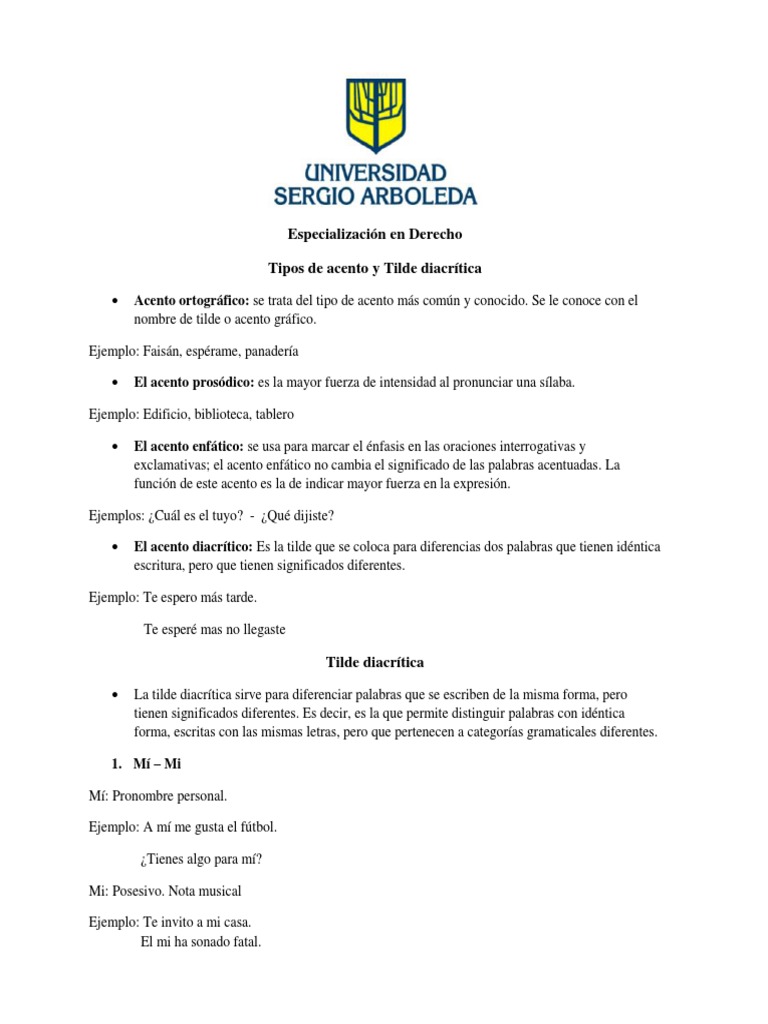 Tipos de Acento y Tilde Diacritica | PDF