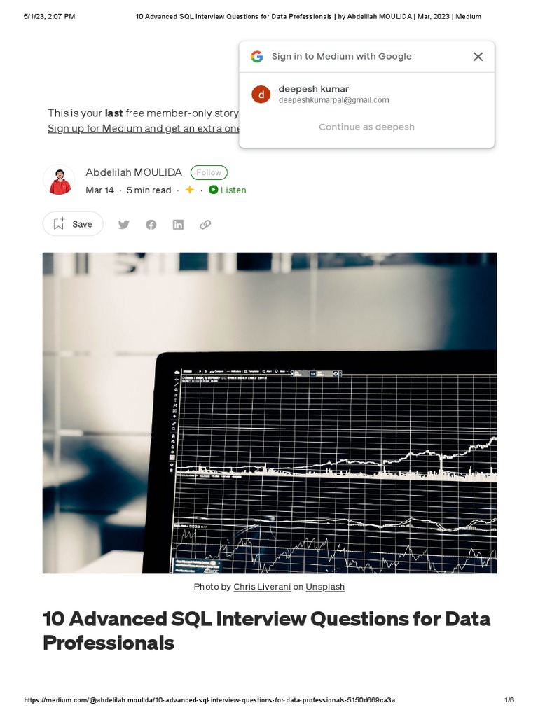 10 Advanced SQL Interview Questions For Data Professionals - by Abdelilah MOULIDA - Mar, 2023 ...