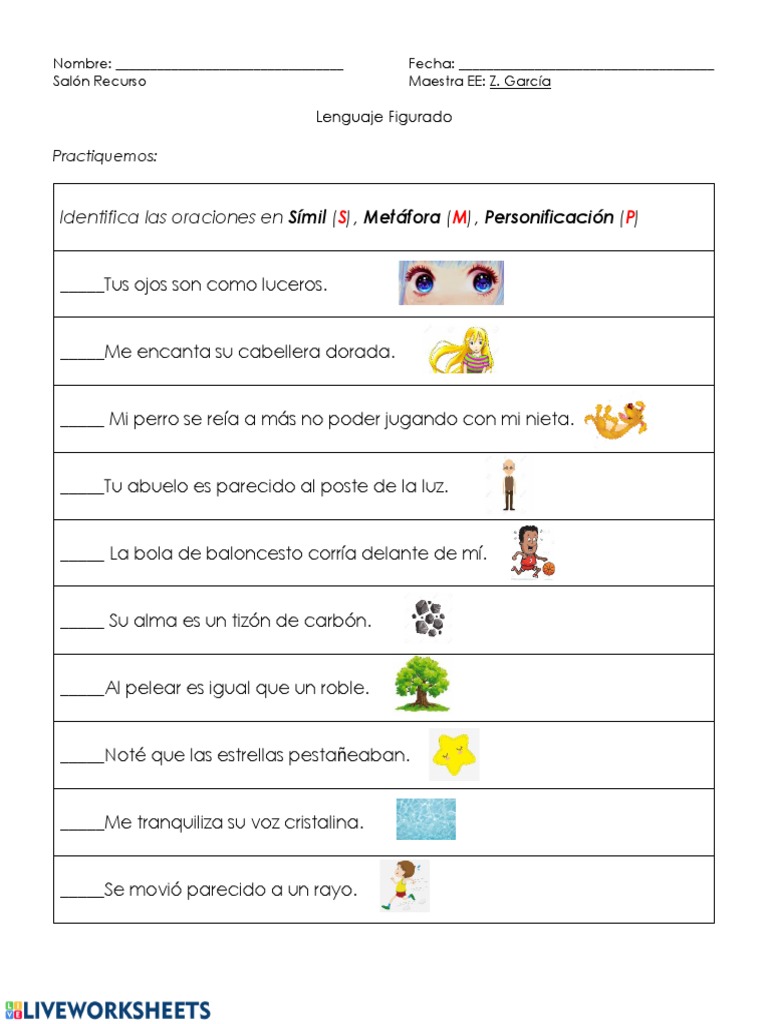 Lenguaje Figurado 7mo) Simil, Met. o Pers.) | PDF | Deportes y ...