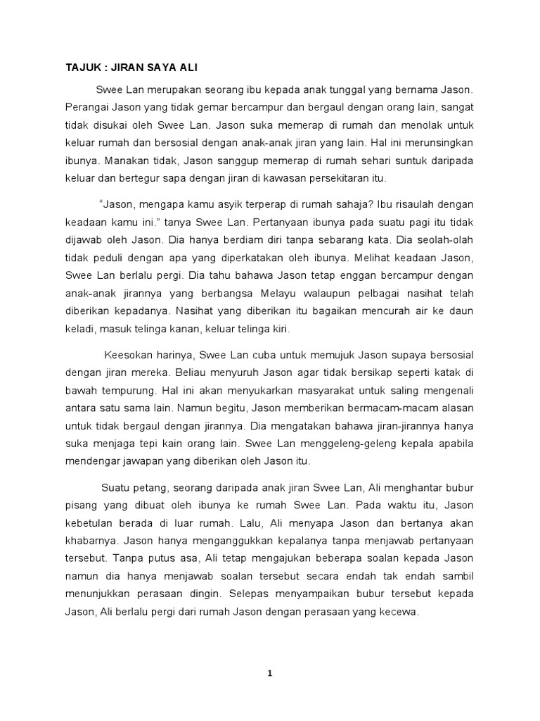 Contoh Cerpen Bertemakan Perpaduan | PDF