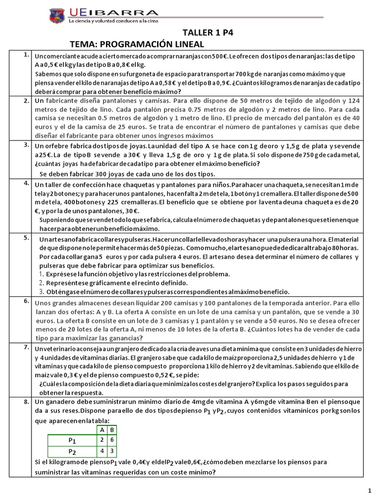 3 Taller Programación Lineal | PDF 3 Taller Programación Lineal | PDF