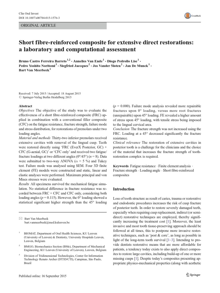 Short Fibre-Reinforced Composite For Extensive Direct Restorations ...