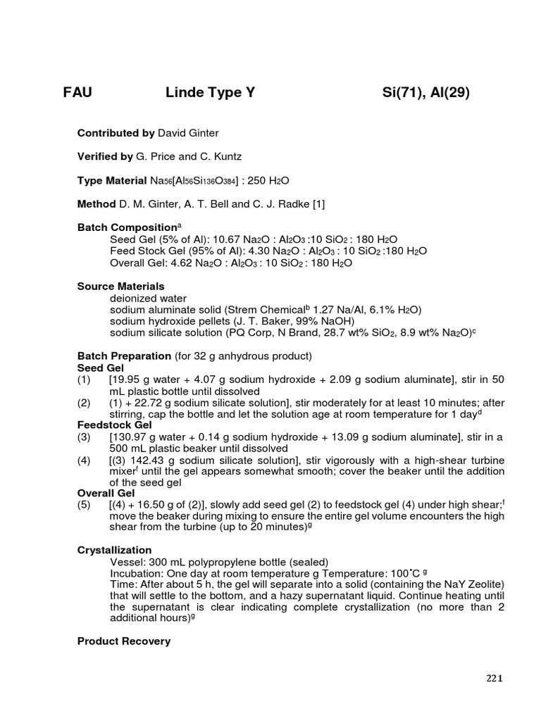 Verified Synthesis of Zeolitic Materials - FAU-LTA-MFI-MOR-SOD | Download Free PDF | Sodium ...