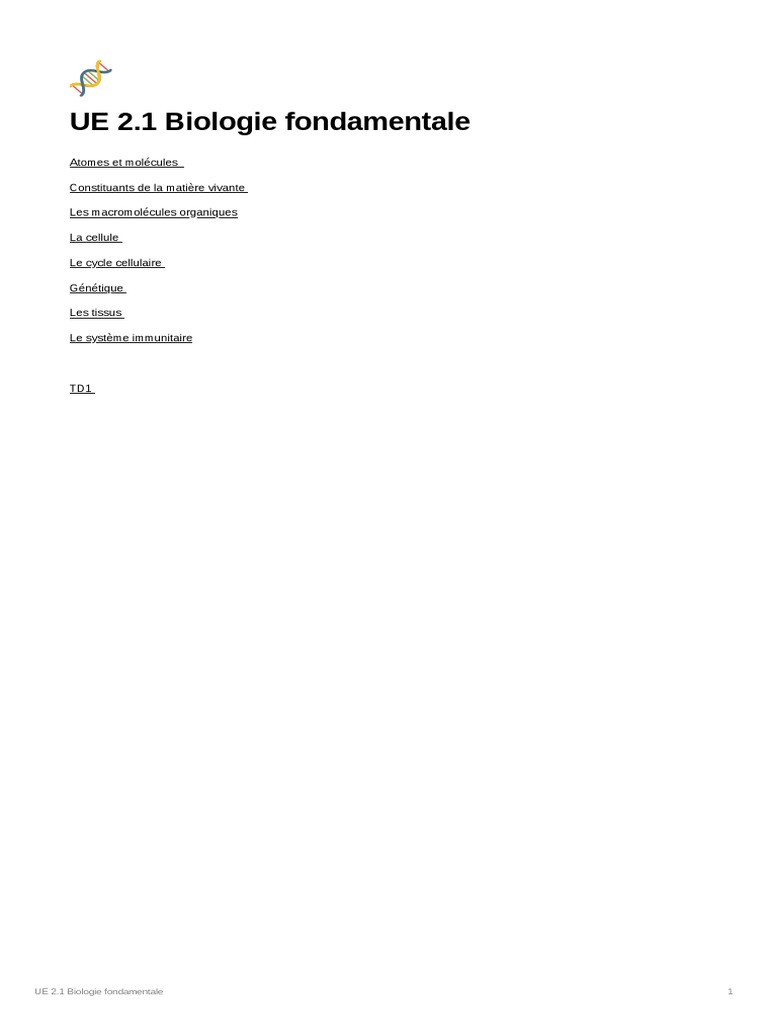 UE 2.1 Biologie Fondamentale | PDF