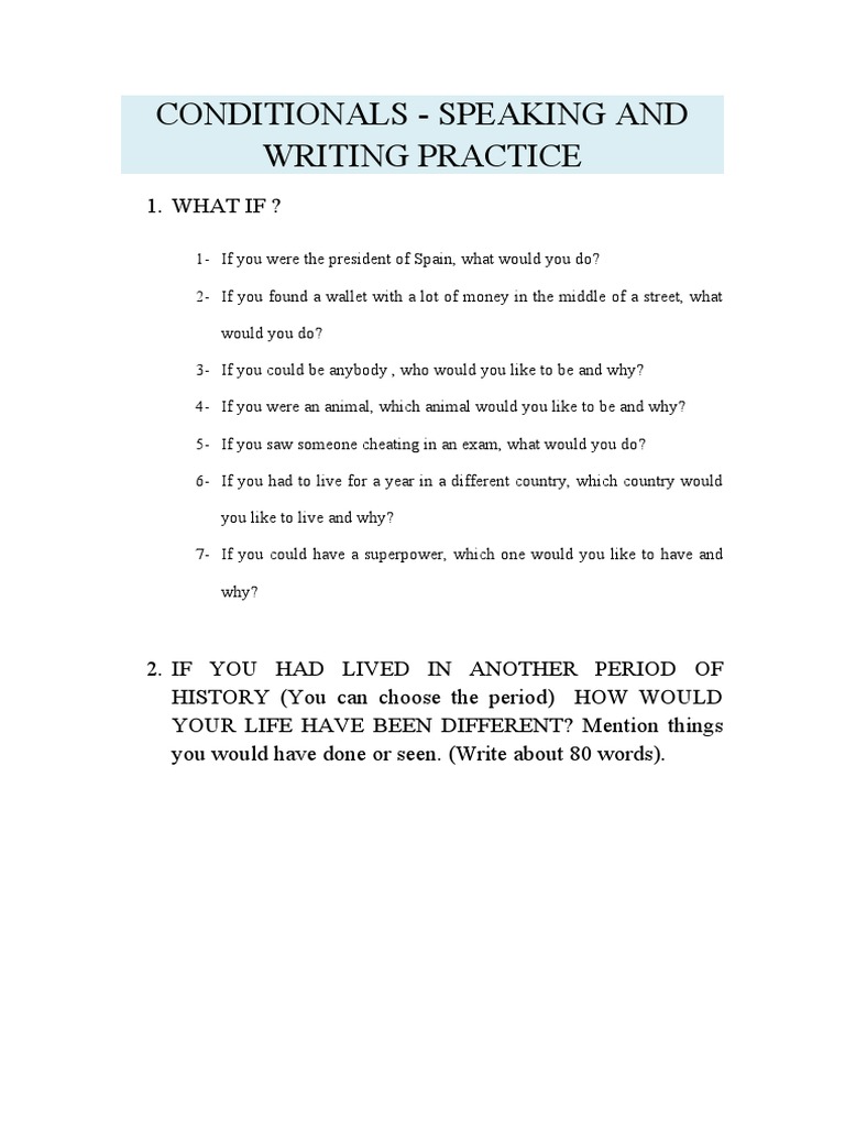 Conditionals Oral Practice | PDF | Language Arts & Discipline | Foreign Language Studies