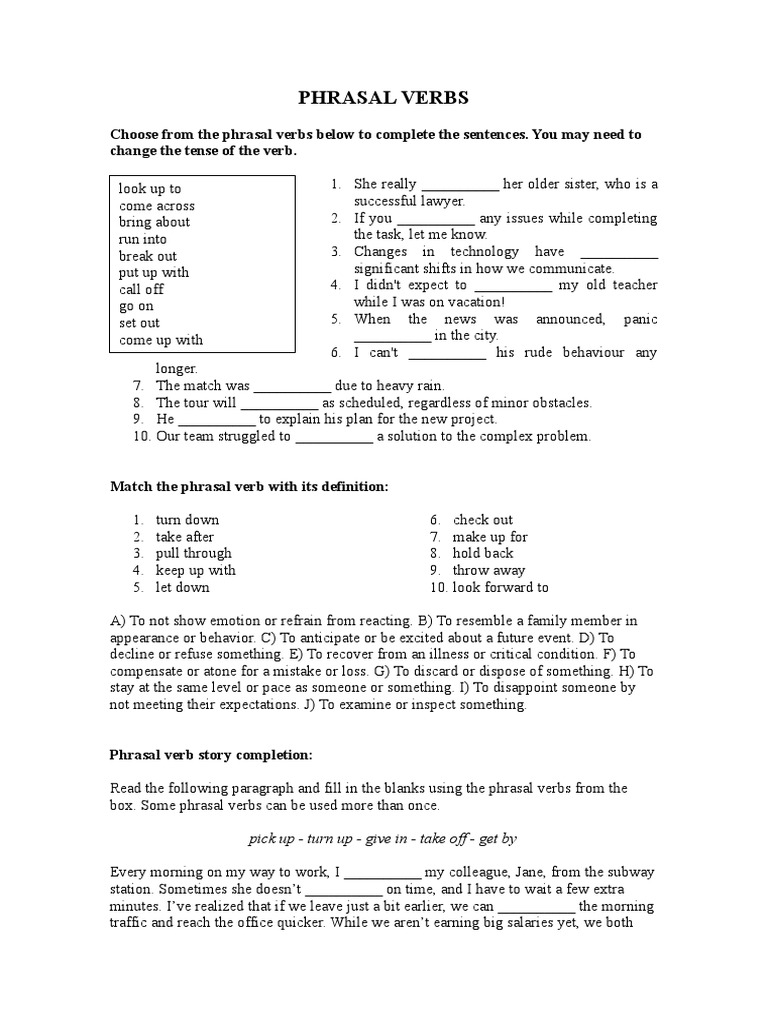 Phrasal Verbs - Exercise | PDF